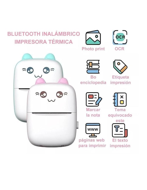Impresora portátil Genérica Mini Gato térmica inalámbrica monocromática 2