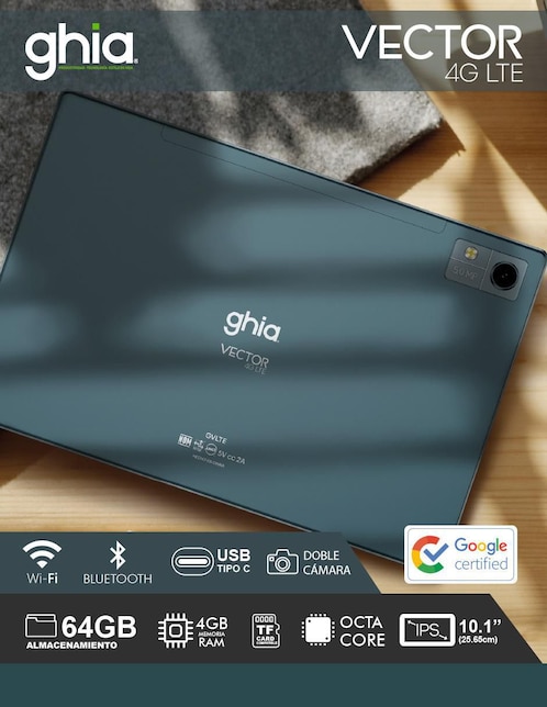 Tablet Ghia Vector 4G Lte 10.1 pulgadas 64 GB de 4 GB RAM 6