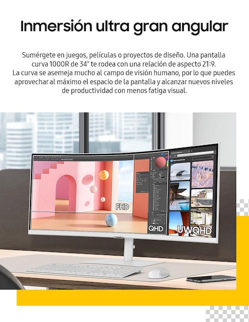 Monitor Samsung standard UWQHD 34 pulgadas LS34C650TALXZX 8
