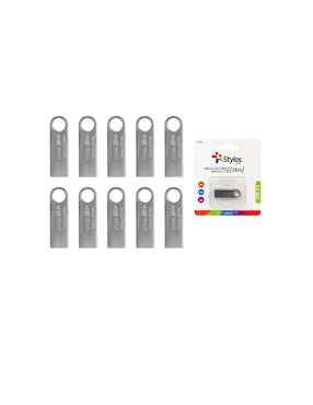 Set 10 Memorias USB Stylos 16GB 2.0 Metálica plata STMUSB2B